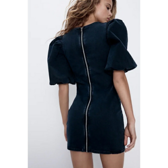 Zara | Dresses | Zara Denim Dress With Balloons Sleeves | Poshmark